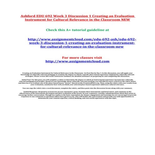 Ashford edu 692 week 3 discussion 1 creating an evaluation instrument ...