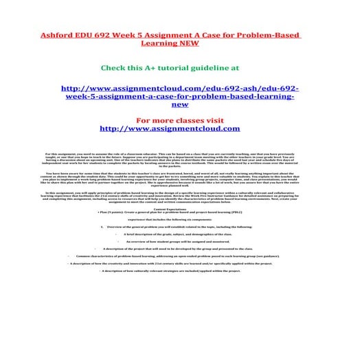 Ashford edu 692 week 5 assignment a case for problem | PDF
