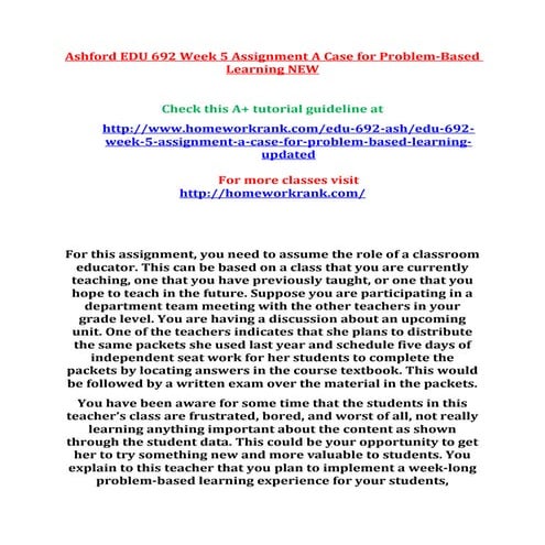 Ashford edu 692 week 5 assignment a case for problem | DOC | Homework and Study | Education