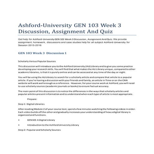 Ashford university gen 103 week 3 | DOCX