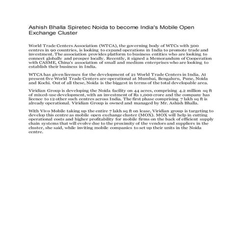 Ashish bhalla spiretec noida to become india's mobile open exchange ...