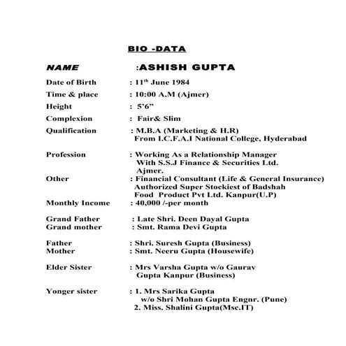 Ashish matrimonial proposal | PDF