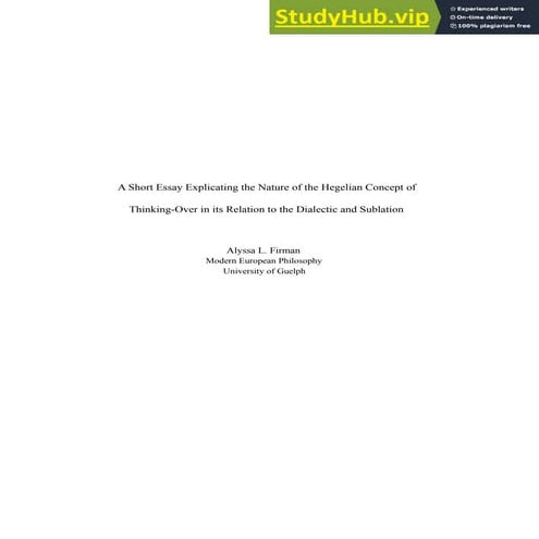 A Short Essay Explicating The Nature Of The Hegelian Conception Of ...