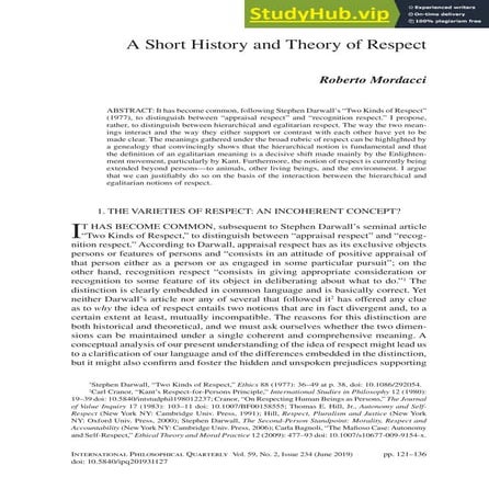A Short History And Theory Of Respect | PDF