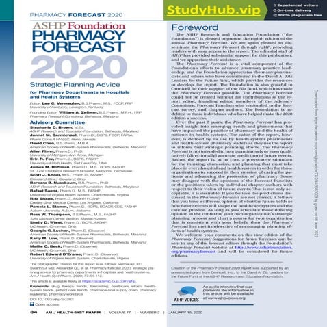 ASHP Foundation Pharmacy Forecast 2020 Strategic Planning Advice For ...