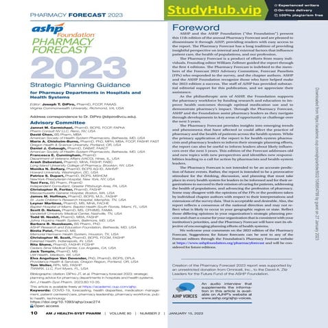 ASHP Foundation Pharmacy Forecast 2023 Strategic Planning Guidance For ...