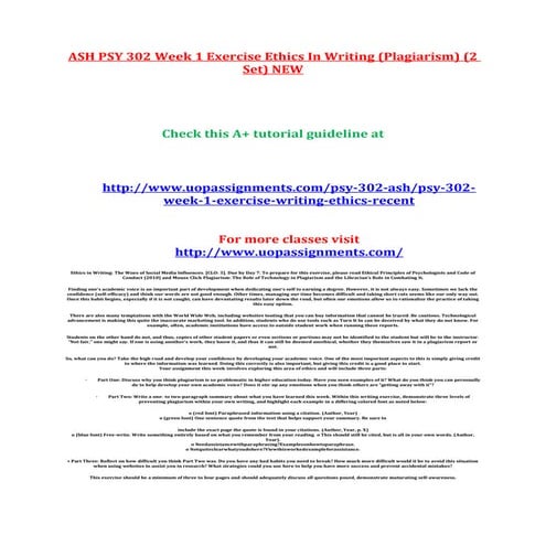 Ash psy 302 week 1 exercise ethics in writing | PDF