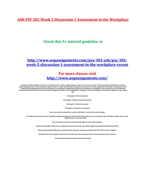 Ash psy 302 week 2 discussion 1 assessment in the workplace | PDF