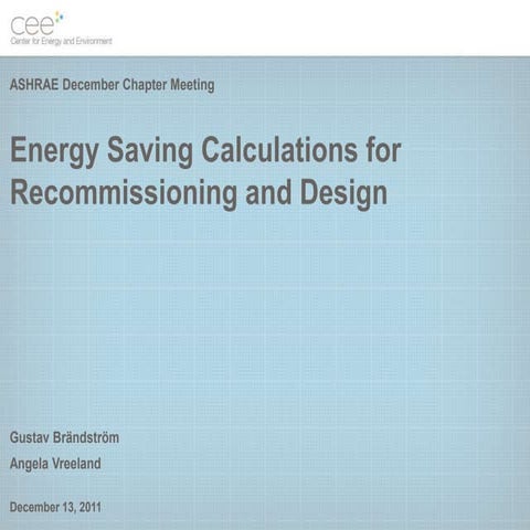 Energy Saving Calculations for Recommissioning and Design | PPTX