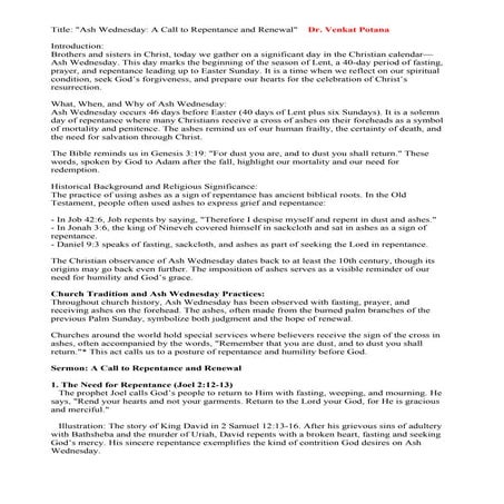 Ash Wednesday: A Call to Repentance and Renewal | PDF