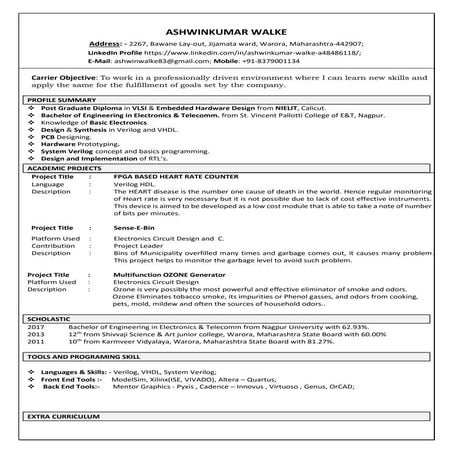 Ashwinkumar walke resume_vlsi&embedded_feb_nielit_2018 | PDF ...