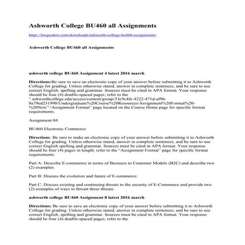 Ashworth college bu460 all assignments | PDF