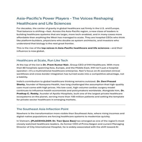 Asia-Pacific’s Power Players - The Voices Reshaping Healthcare and Life ...