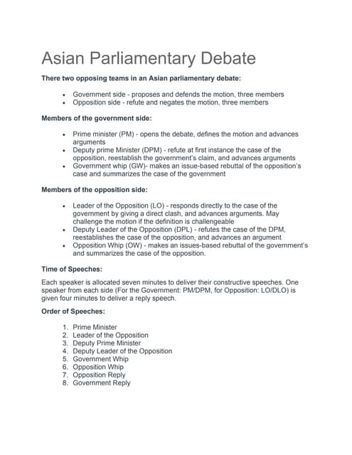 Asian parliamentary debate: Format, Roles of speaker, victory hacks ...