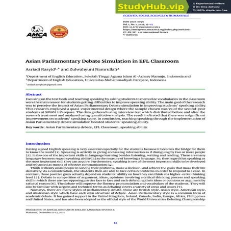 Asian Parliamentary Debate Simulation In EFL Classroom | PDF