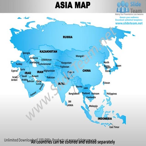 Middle east asia editable continent map with countries | PPTX