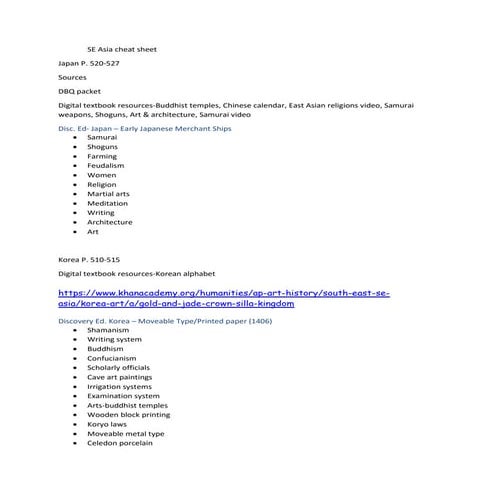 Asia research project se asia cheat sheet | PDF