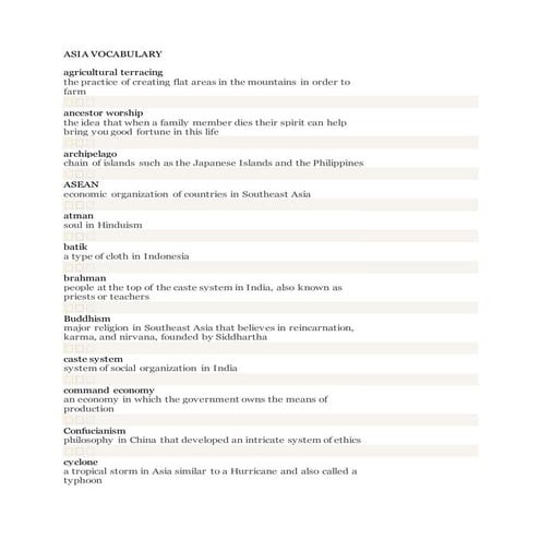 Asia vocabulary | DOCX