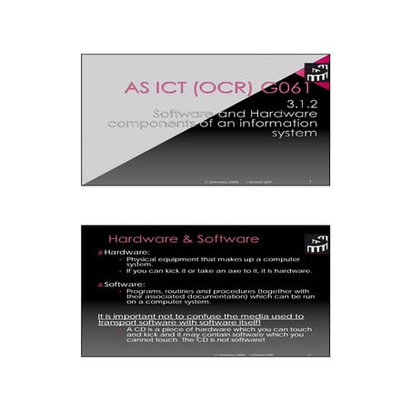 AS ICT (OCR) G061 3.1.2 Sofware & Hardware Components lesson slides | PDF