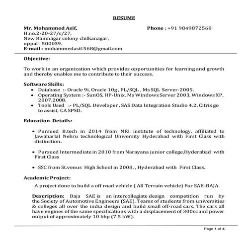 Asif icici bank resume | DOCX