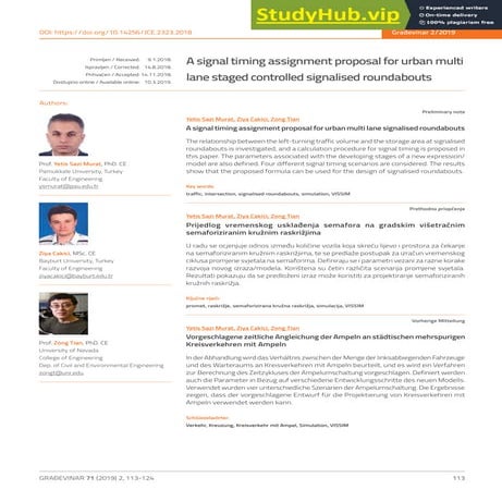 A Signal Timing Assignment Proposal For Urban Multi Lane Staged ...