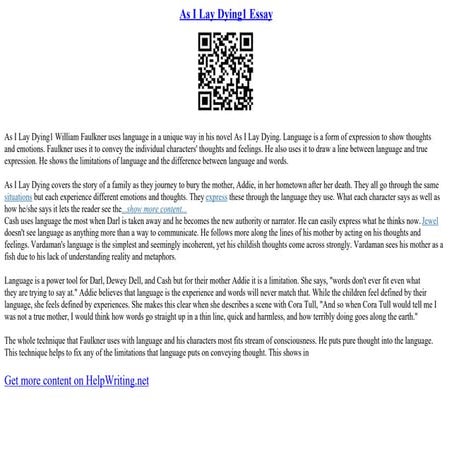 As I Lay Dying1 Essay | PPT