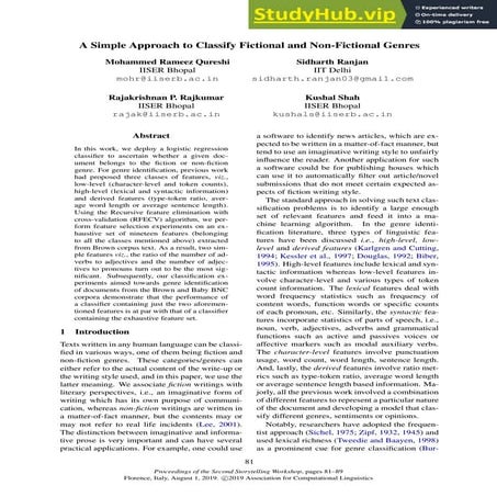 A Simple Approach To Classify Fictional And Non-Fictional Genres | PDF