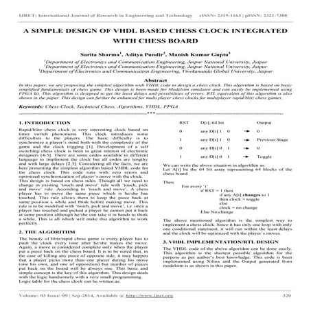 A simple design of vhdl based chess clock integrated with chess board | PDF