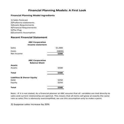A simple financial planning model | PDF