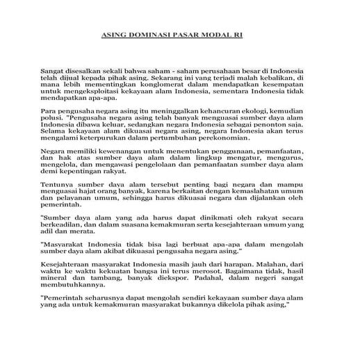 Asing dominasi pasar modal ri | DOCX