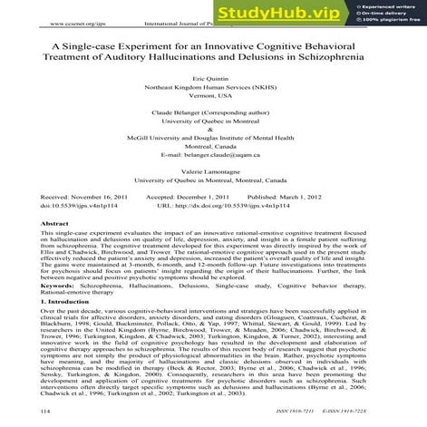 A Single Case Experiment For Cognitive-Behavioral Treatment Of Auditory Hallucinations In ...