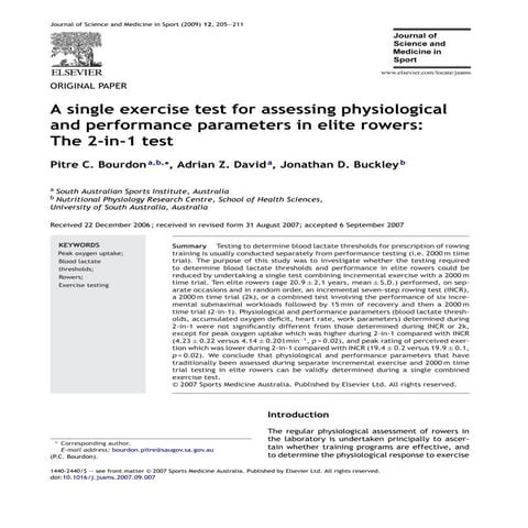 A single exercise test for assessing physiological and performance ...