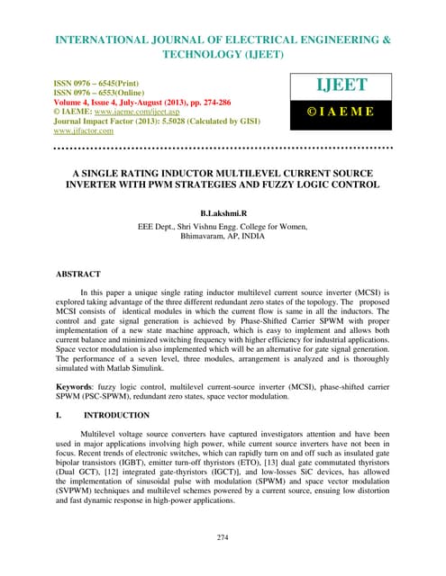 A Single Rating Inductor Multilevel Current Source Inverter With Pwm Strategie Pdf Internet