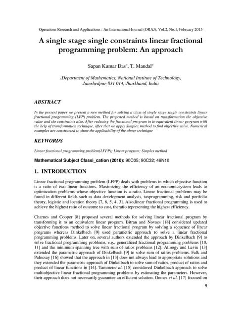 A Single Stage Single Constraints Linear Fractional Programming Problem
