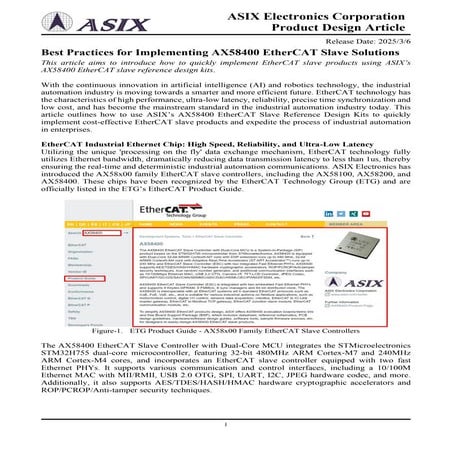 [ASIX_Article] Best Practices for Implementing AX58400 EtherCAT Slave Solutions | PDF