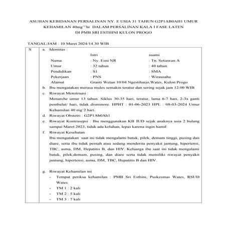 ASKEB PERSALINAN pada ibu bersalin di pmb sri esthini | DOCX