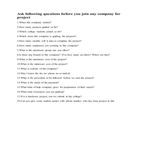 Ask following questions before you join any company for project | DOCX