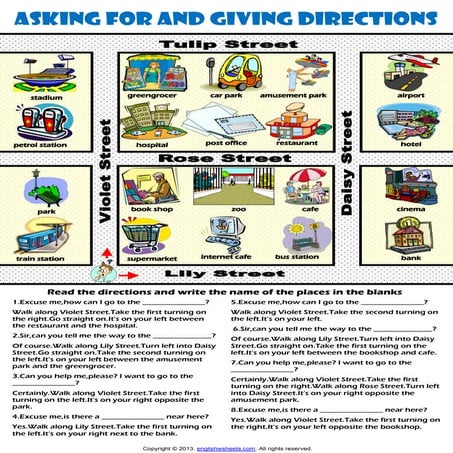 Asking for and giving directions telling the way worksheet copy | PDF