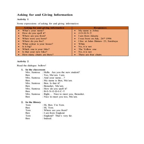 Asking for and giving information | DOCX