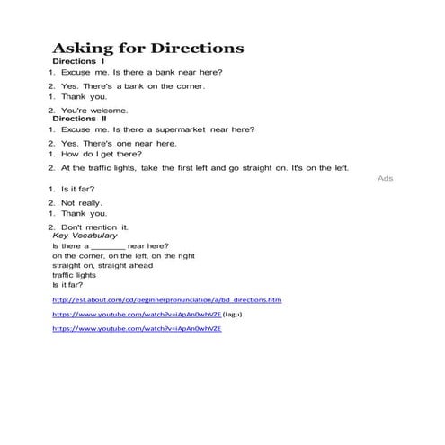 Asking for directions | DOCX