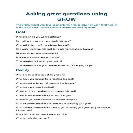 Asking great questions using the GROW Coaching model | PDF