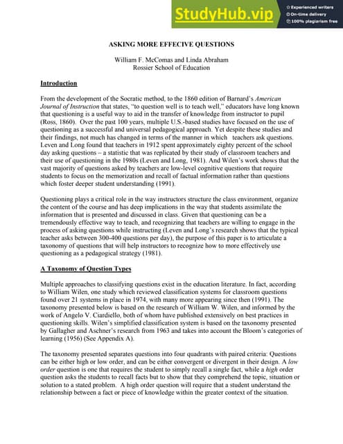 Questioning teaching method | PPTX | Educational Assessment | Education
