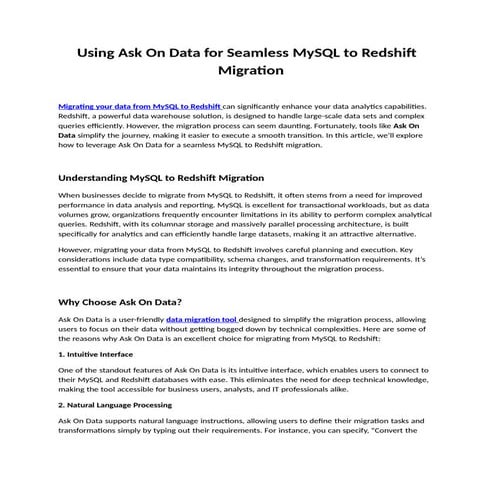 MySQL to Snowflake Migration - Ask On data | DOCX