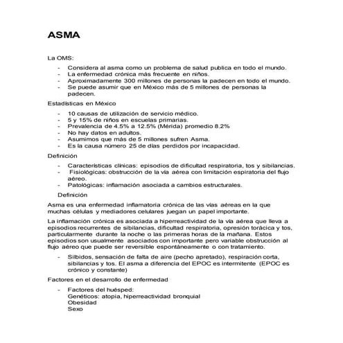 ASMA en niños apuntes, diagnostico y tratamiento | PPTX