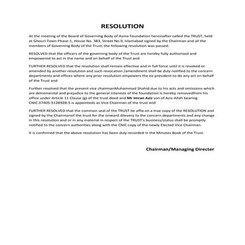 Asma foundation resolution | PDF
