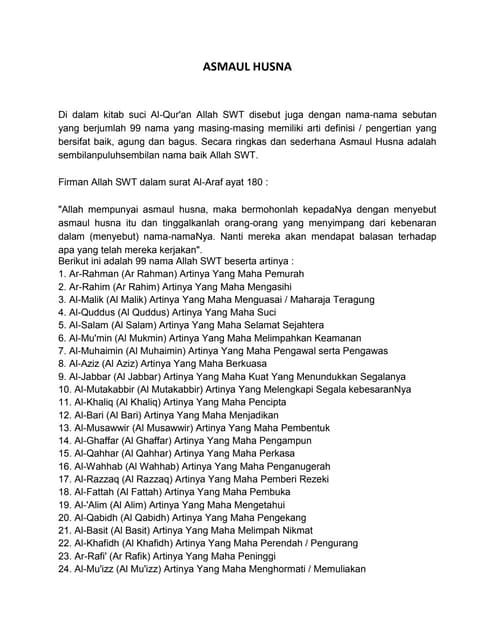 Daftar dan makna asmaul husna | DOCX
