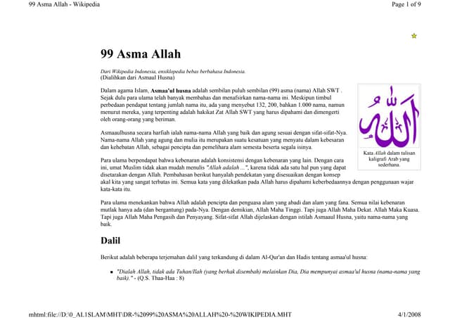 Daftar dan makna asmaul husna | DOCX