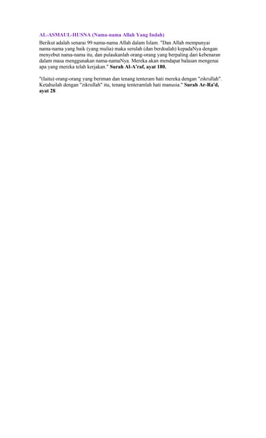 Asmaul Husna (tabel--OK) | PDF