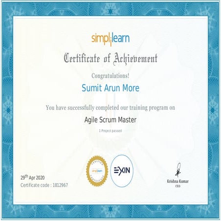 Agile Scrum Master certificate by Simplilearn | PPT