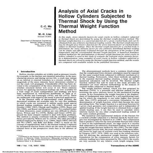 Asmeanalysis Of Axial Cracks In Hollow Cylinders Subjected To Thermal